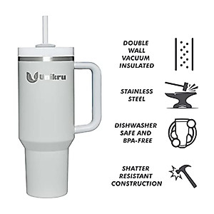 Unikru 40 oz Tumbler with Handle and Straw - Leak Proof - tumbler with straw, Eco-friendly Materials, Insuladed, Reusable (Fog) H2 Version