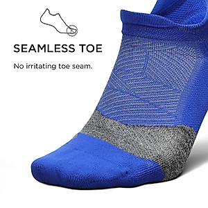 Feetures Elite Light Cushion No Show Tab Ankle Socks - Sport Sock with Targeted Compression - Boost Blue, L (1 Pair)