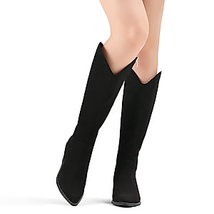DREAM PAIRS Women's Knee High Boots, Cowgirl Riding Western Shoes with Pointed Toe, Dkb212, Black Suede, Size 9