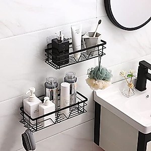 WOSOMOK Adhesive Shower Caddy Black Bathroom Shelf Organizer with 2 Soap Holders No Drilling 2-Pack Stainless Steel Rustproof Shower Basket for Inside Shower Organization & Kitchen Storage