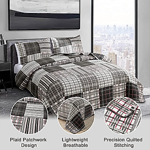 Bedspread Set Twin Size Quilt Set Plaid Bed Spread Coverlet Black White Grey Plaid Patchwork Stripe Modern Quilt Bedspread Bedding Soft Lightweight Reversible Home Bedding Mens Quilts for Twin Bed