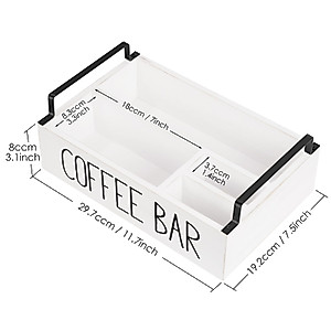 Pitmoly Coffee Station Organizer, Wooden Coffee Bar Accessories Organizer for Countertop, Farmhouse K Cup Coffee Pod Holder with Handle, Rustic Retro Storage Bin for Coffee Tea Bag (White)