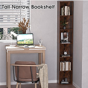 QieerHior Tall Narrow Bookcase 6-Tier Bookshelf Cube Display Shelf Storage Organizer for Small Space for Living Room, Office, Study, Bedroom Brown
