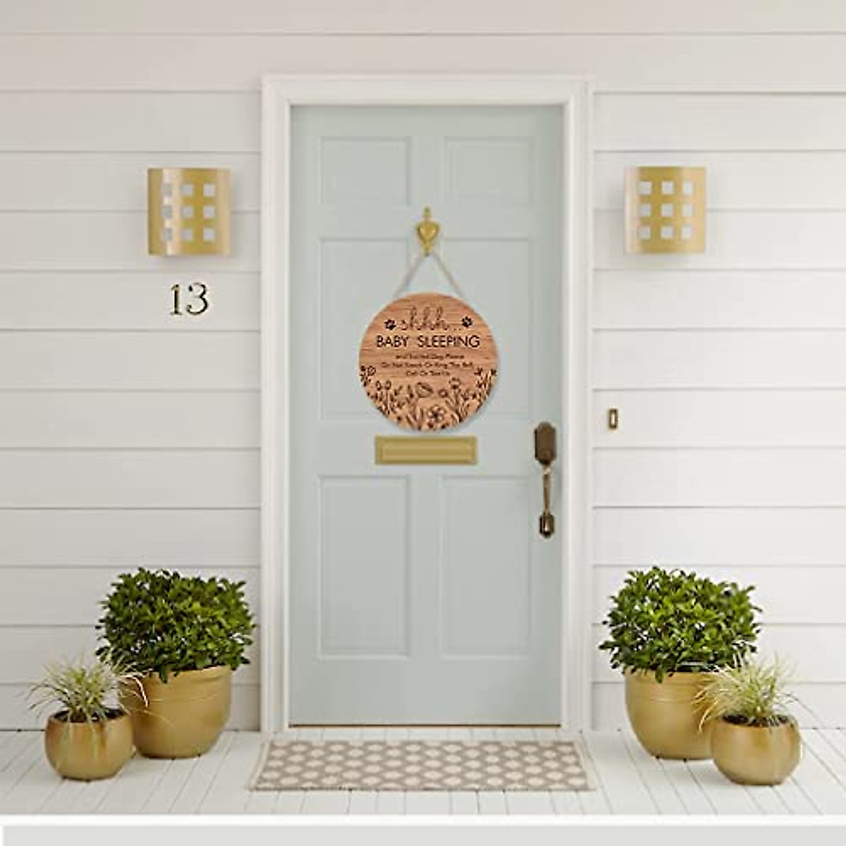 TOARTi Funny Baby Sleeping Hanging Sign Plaque, Do Not Knock Or Ring The Bell, Round Wooden Door Hanger for Baby Room, Nursery, Front Door, Door Knob Decor (12x12inch)