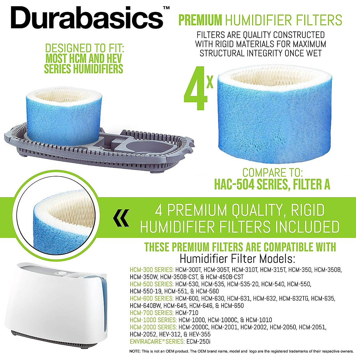 Durabasics 4 Pack of Premium Humidifier Filters - Compatible with Honeywell Humidifier Filter HAC-504, HAC-504AW & Honeywell Filter A - Replacement for Honeywell Humidifier Filters Replacement Filters