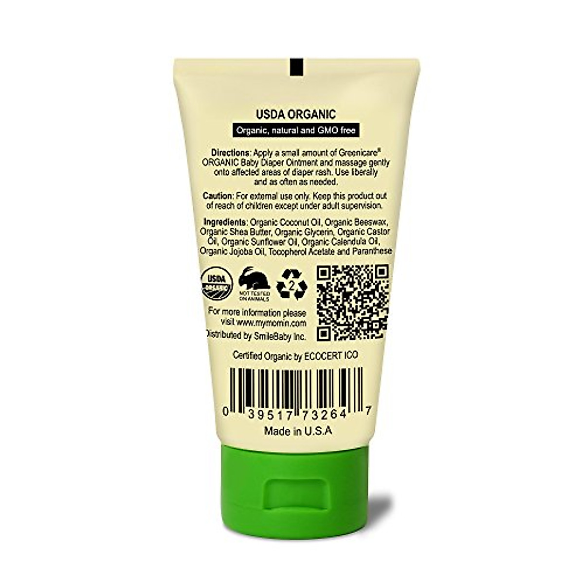 MOMiN USDA Organic Baby Diaper Rash Ointment, All Natural, Fast Relief and Prevention, 2 Fl. Oz