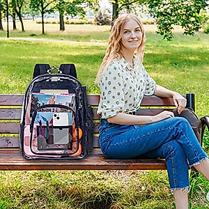UFNDC Clear Backpack for Men and Women, Heavy Duty PVC Transparent Bookbag,See Through Backpacks - Black