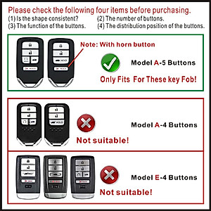 KOLALIR Key Fob Cover with Keychain Soft TPU 360° Degree Full Protection Compatible with Honda Accord Civic CRV HRV CRZ Pilot Ridgeline Odyssey Passport Fit Crosstour.(Model A-5 Buttons, Grey)