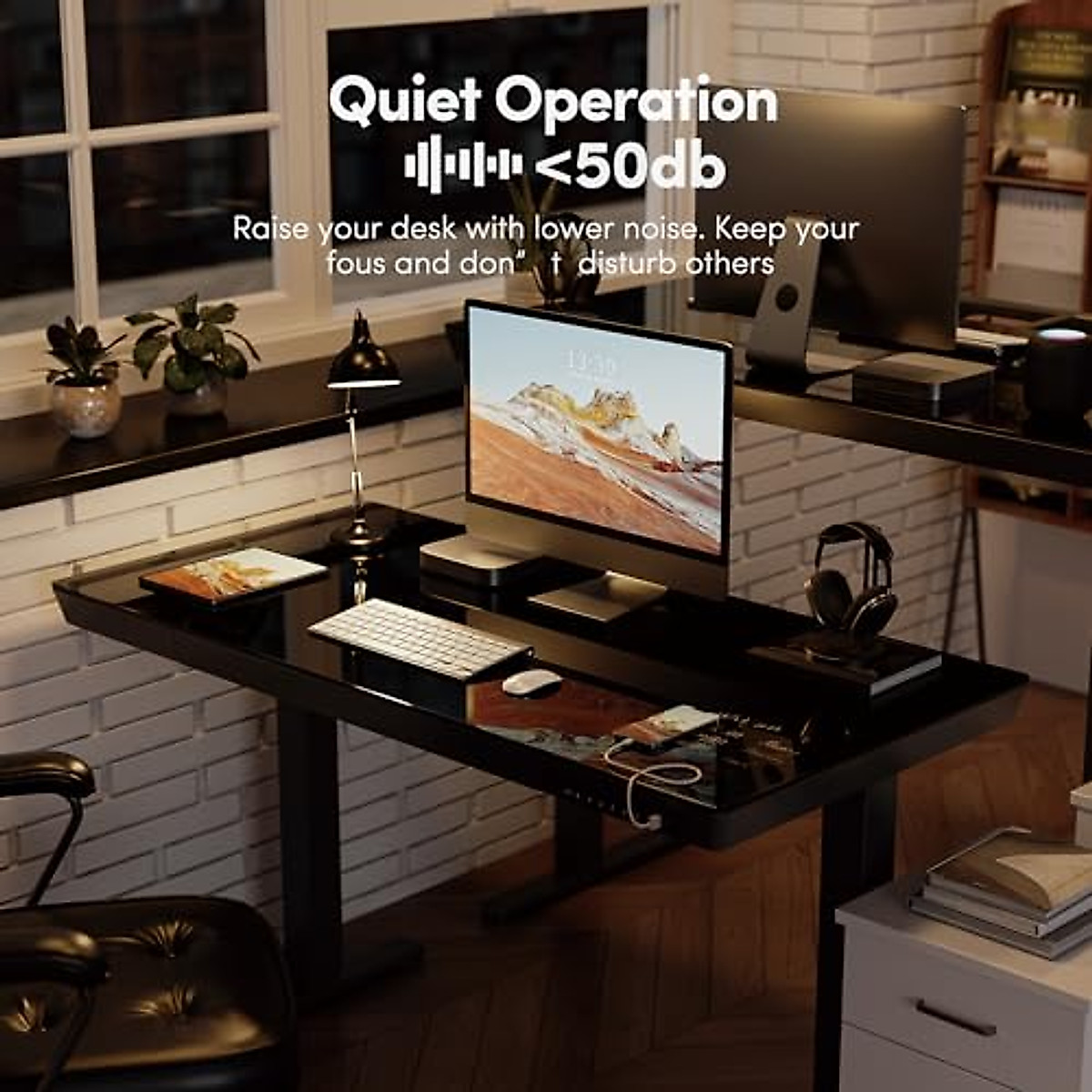 BANTI Electric Standing Desk with Drawers, 48 inch Whole-Piece Glass Desktop, Height Adjustable Stand up Sit Stand Home Office Ergonomic Workstation, Black Tabletop