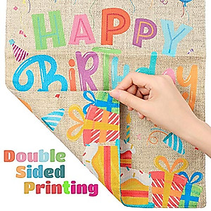 WATINC Happy Birthday Garden Flag Burlap Yard Signs Vertical Double Sided Readable Birthday Cake Banner House Flags Poster Party Decorations Supplies for Indoor Outdoor Lawn 12.4 x 18.2 Inch