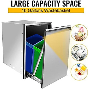 Built-in Single Trash Drawer Pull-Out Tray Outdoor Kitchen Stainless Steel Trash Drawer Storage One Trash Bin for BBQ Island Grill Station,19W X 27H X 16D Inch