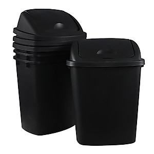 Obstnny 10 Gallon Plastic Swing Top Garbage Can Set of 4, Large Trash Can for Kitchen, Garden, Campus, Black