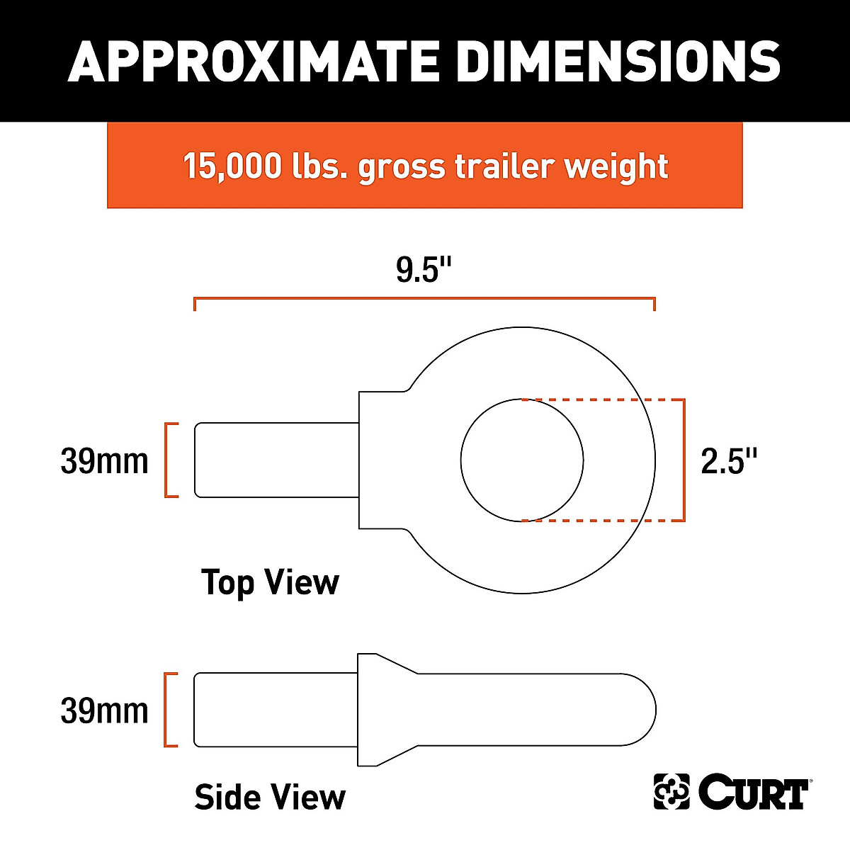 CURT 48520 Black Steel Pintle Hitch Lunette Ring with Swivel Castle Nut, 2-1/2-Inch ID, 20,000 lbs