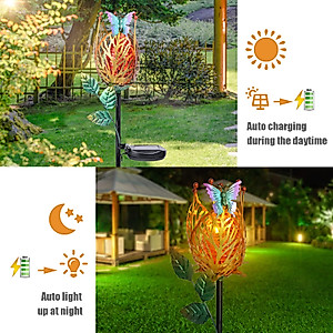 Solar Garden Lights Outdoor Decorative - Flower Solar Garden Stake Lights with Butterfly Landscape Path Lights Waterproof Solar Pathway Lights for Garden, Lawn, Patio, Yard Decorative（Yellow）
