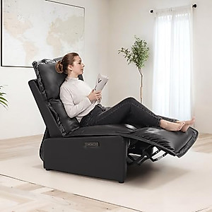 EASELAND Electric Single Sofa Bed, Adjustable Leather Power Sofa, Sleeper Recliner Chair Bed with USB for Living Room, Study (Grey)