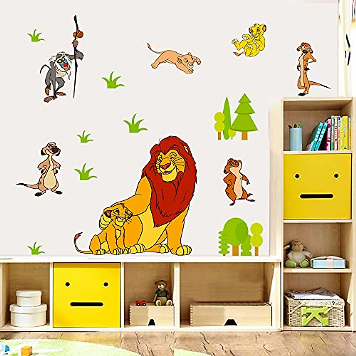 FAIRY KAARI Lion King Wall Decals for Children Room Lion King Wall Sticker Kids Room Nursery Cartoon Lion King Wall Decals Removable DIY Party Wallpaper for Playroom Living Room Decor