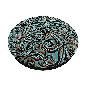Western Mothers Day Gift - Turquoise Tooled Print PopSockets PopGrip: Swappable Grip for Phones & Tablets PopSockets Standard PopGrip