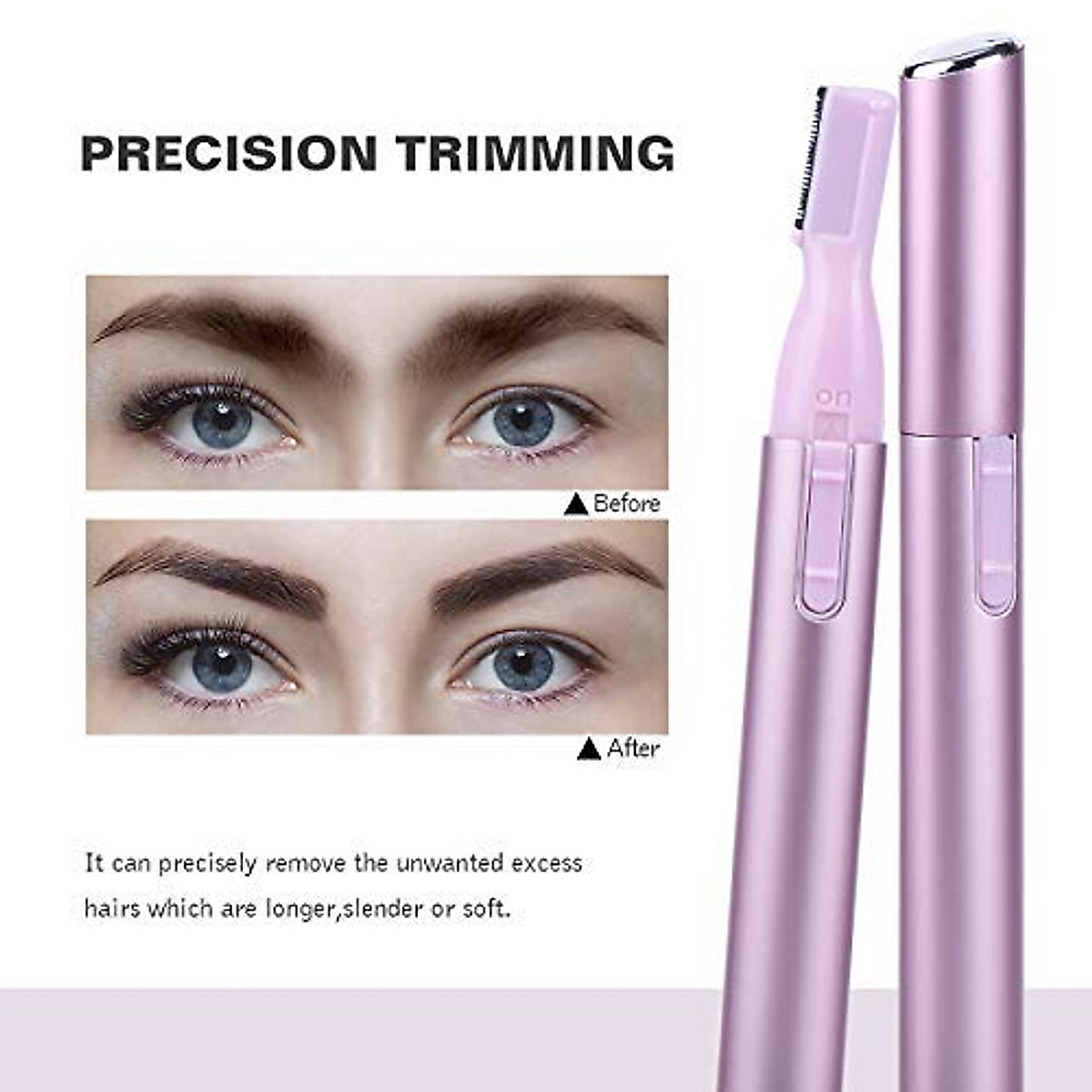 Eyebrow Trimmer for Women,Precision Eyebrow Razor Electric Facial Hair Remover for Women,Painless Nose Lips and Eyebrow Electric Epilator with Comb and Cleaning Brush