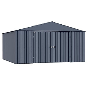 Arrow Shed Elite 14' x 14' Outdoor Lockable Gable Roof Steel Storage Shed Building, Anthracite