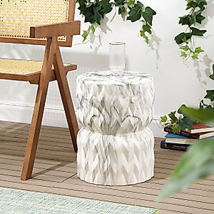 JONATHAN Y TBL1021A 17.5" White Marble Finish Ceramic Garden Stool