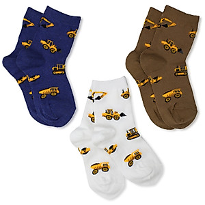 Jefferies Socks Little Boys' Construction Triple Treat Socks 3 Pair Pack, Putty, X-Small
