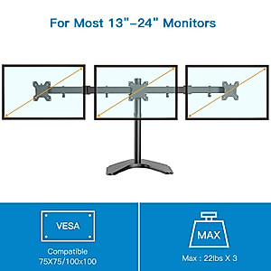 HUANUO Bundle – 2 Items: HUANUO Triple Monitor Stand - for 13-24 Inches 3 Monitor Desk Mount and Dual Monitor Stand Vertical Stack Screen Free-Standing Fits Two 13 to 32 Inch Computer Monitors