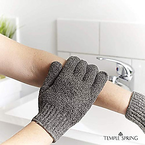 Temple Spring Exfoliating Glove, Carbonized Rayon Bamboo Exfoliating Body Scrubber, Loofah Washcloth, Exfoliate Loofa Shower Scrubber, Body Exfoliator Scrub, Shower Loofah Bath Sponge - Grey