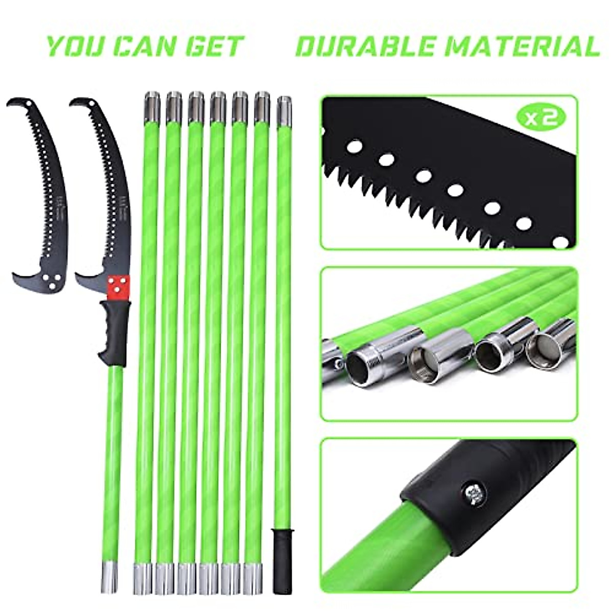 MEFBANT Pole Saws for Tree Trimming 26 feet Tree Trimmer Long handle, Tree Pruner Manual Pole saws for Tree Trimming, knives with Storage Pocket, Black (gzj005)