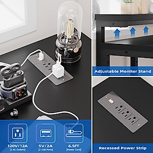 Jojoka L Shaped Computer Gaming Desk with Power Outlet & LED Light, 54 Inch Reversible Modern Office Computer Desk, Corner Desk with USB Charging Port & Storage Bag (Black)