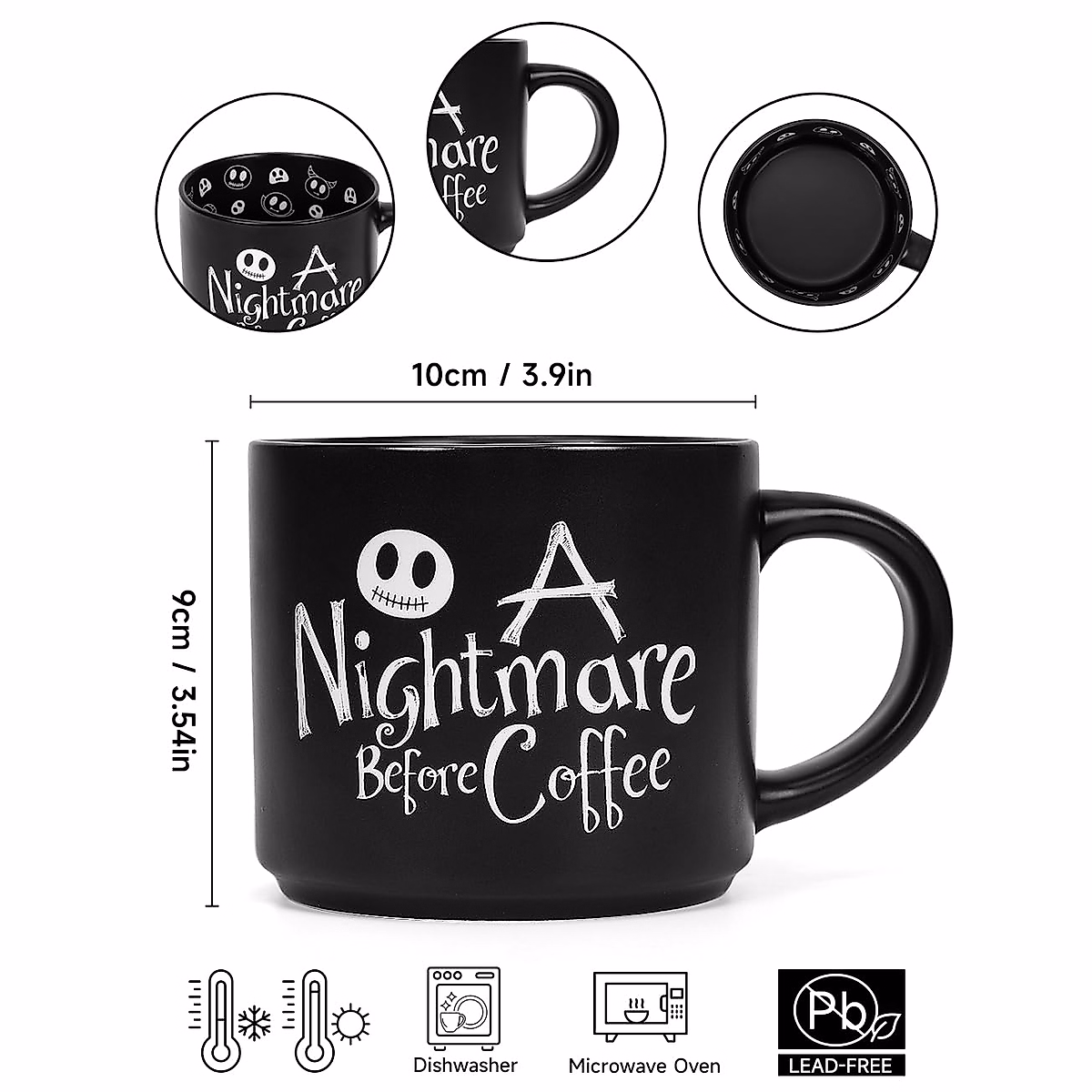 Cessfle Nightmare Before Christmas Gifts, Nightmare Before Christmas Mug, Jack Smile Face Skellington Christmas Coffee Mug 14oz, Christmas Gifts for Women Men