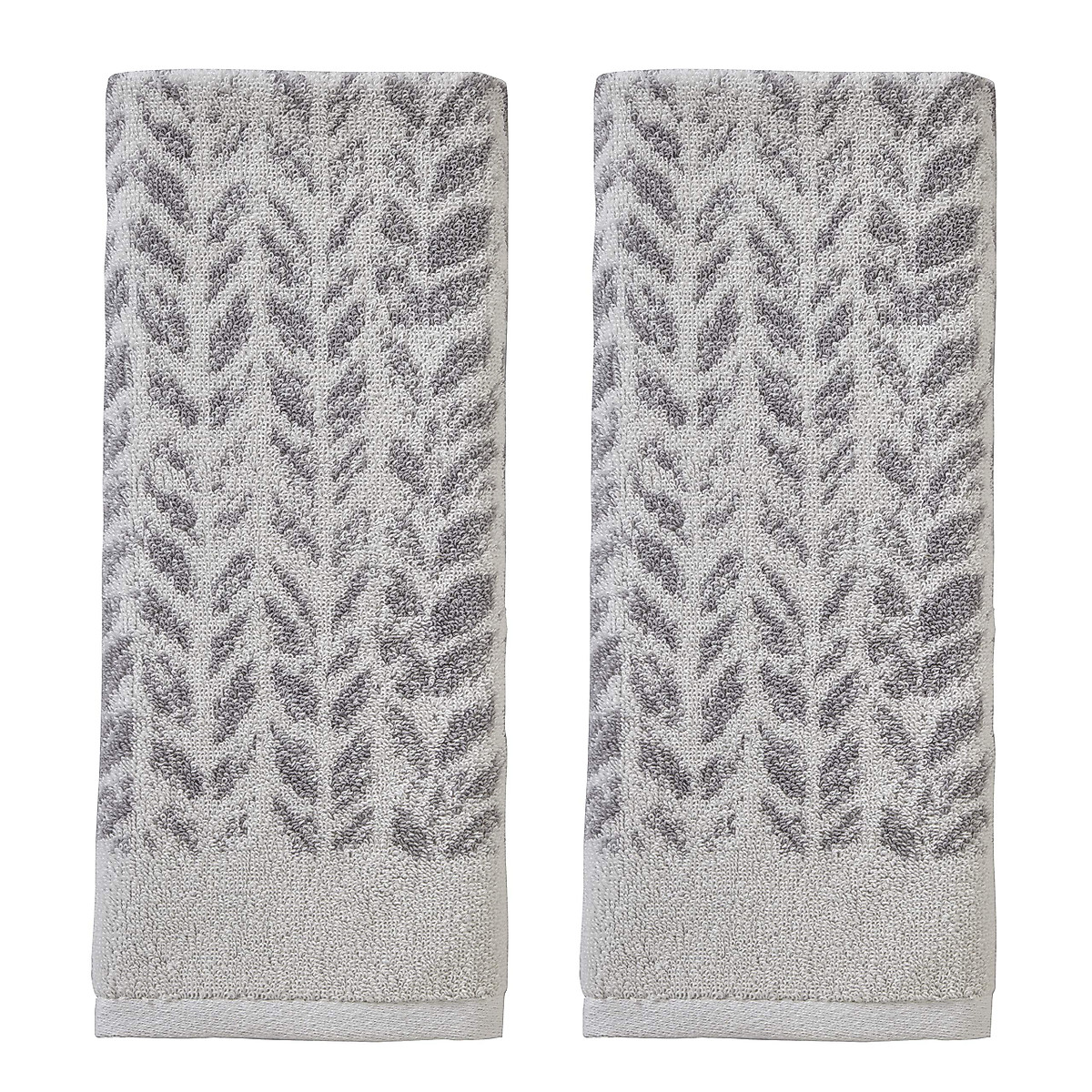 SKL Home by Saturday Knight Ltd. Distressed Leaves Hand Towel,Gray, 16" x 26", 2 Count (Pack of 1)