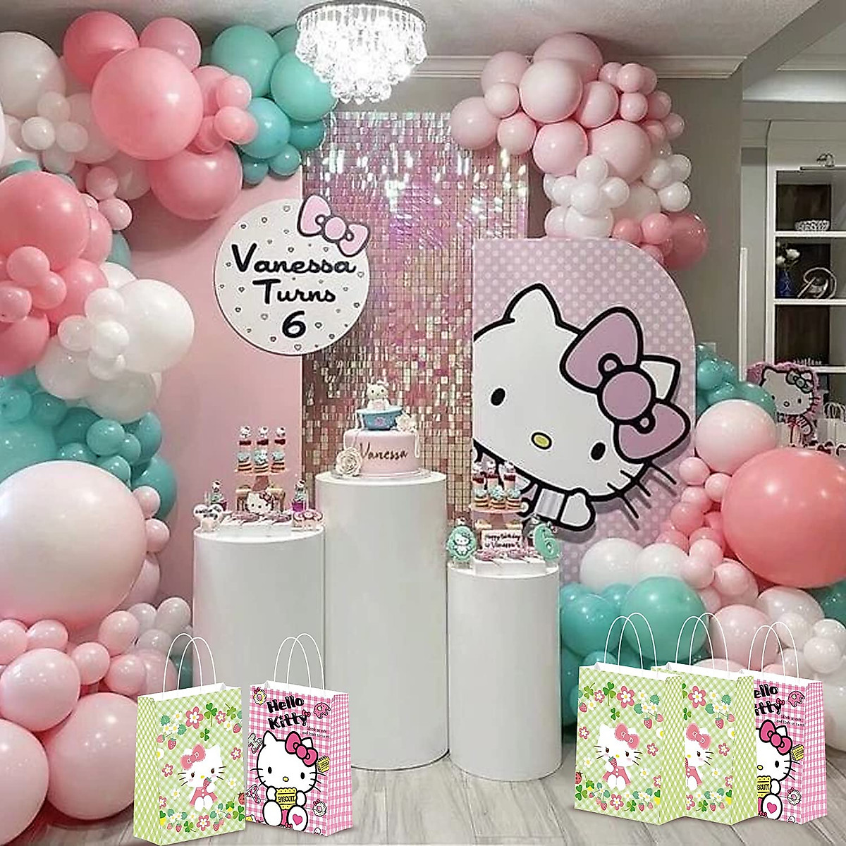 NISHAT 16Pcs Hello Cute Kittyy Party Favor Bags Kawaii Kitty Birthday Party Supplies Treat Gift Bags with Handles for Cartoon Cute Kitty Cat Theme Birthday Baby Shower Party Decorations, 2 Styles