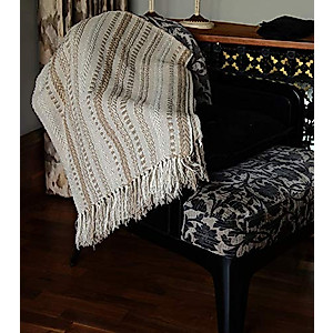 Farmhouse Throw Blanket Boho Living Room Decor Brown Cotton Stripe Cozy Bed Blankets with Fringe Soft and Luxury for Couch, Chair & Everyday Use - 50 x 60 Inches