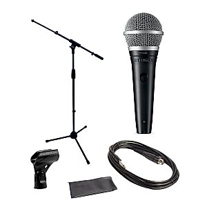 Shure PGA48 Microphone Bundle with MIC Boom Stand and 1/4" Cable