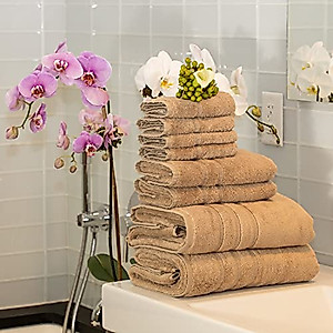 Mosobam 700 GSM Luxury Bamboo Viscose 8pc Large Oversized Bathroom Set, Light Taupe, 2 Bath Towels 30X58 2 Hand Towels 16X30 4 Face Washcloths (Wash Cloth) 13X13, Turkish Towel Sets, Quick Dry