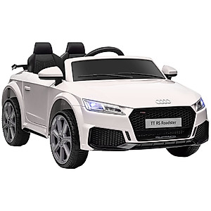 Aosom 6V Kids Electric Ride On Car, Licensed Audi TT RS with Suspension System and Remote Control, Horn, 5 Songs, Lights, MP3 Player, White