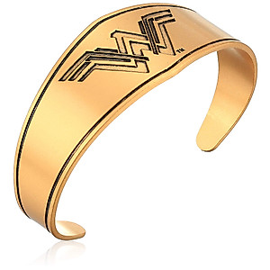 Alex and Ani Wonder Woman Warrior Prince Shiny Silver Bangle Bracelet, Rafaelian Gold, Expandable