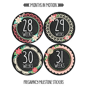 Months In Motion Pregnancy Weekly Belly Growth Stickers - Week to Week Pregnant Expecting Photo Prop - Maternity Keepsake - Baby Bump - Large Set of 36 Weekly Photo Sticker