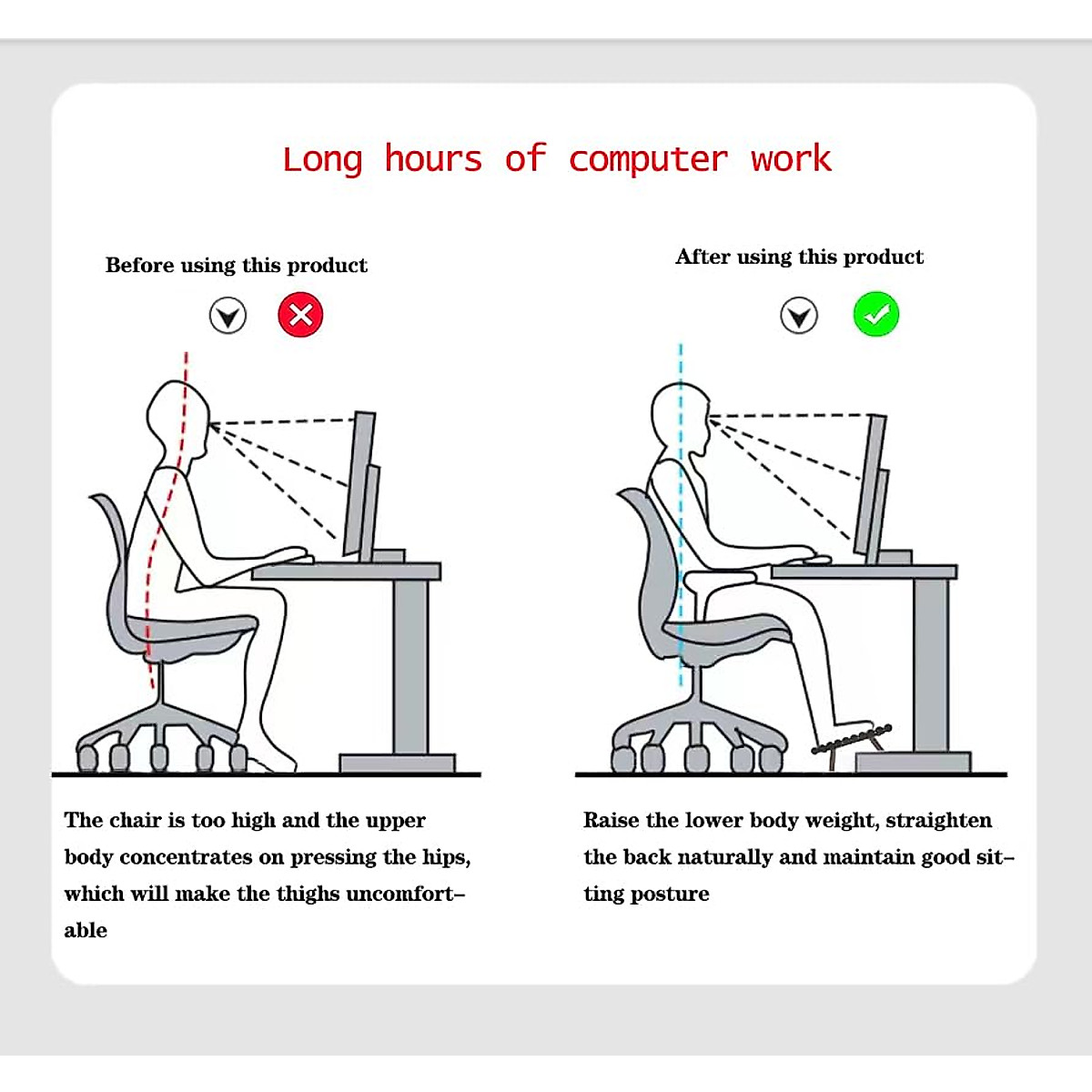 Nijoam Foot Rest for Under Desk at Work - Ergonomic Design Under Desk Footrest Foot Stool Under Desk Metal with Massage Surface (Brown)