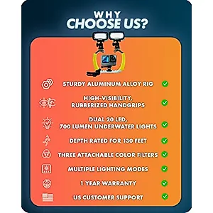 Movo DiveRig3 Diving Rig Bundle with 2 Waterproof LED Lights - Compatible with GoPro HERO3, HERO4, HERO5, HERO6, HERO7, HERO8, and DJI Osmo Action Cam - Scuba Accessories for Underwater Camera