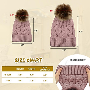 Durio Toddler Winter Hat Knit Toddler Hats for Boys Girls Pompom Toddler Boy Hat Baby Beanie Ivory White & Gray & Pink & Black One Size