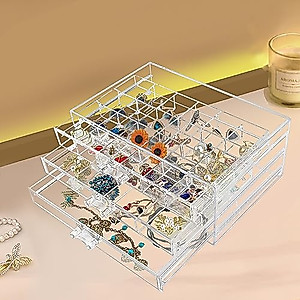Ptaedex Jewelry Organizer Box, Acrylic Jewelry Holder Clear Jewelry Storage with 3 Drawers for Women Girls Men