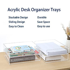 KOOLDE Acrylic Folder Holder Organizer, Letter Document Book Folder Binder Organizer Storage Box (4 Trays Horizontal Transparent)