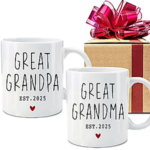 VLUG Great Grandparents Est 2025 Mugs Set, Est 2025 New Grandparents Gift, Pregnancy Announcement Pregnancy Reveal Mug, New Grandma Grandpa Gift, First Time Grandparents Gift (white)