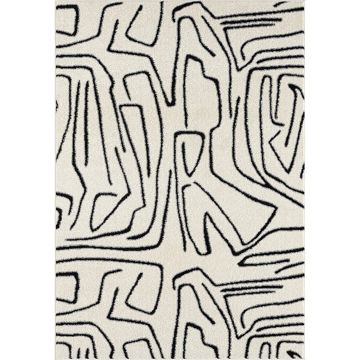 Abani Abstract Beige/Black Area Rug - 8'x10' - Modern Animal/Natural Lines Design - Deco Collection - Easy to Clean - Durable for High Traffic Areas - Living Room, Dining Room - Medium Pile