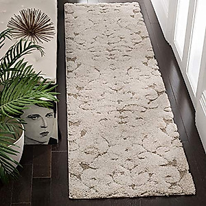 SAFAVIEH Florida Shag Collection Area Rug - 8'6" x 12', Cream & Beige, Scroll Design, Non-Shedding & Easy Care, 1.2-inch Thick Ideal for High Traffic Areas in Living Room, Bedroom (SG470-1113)