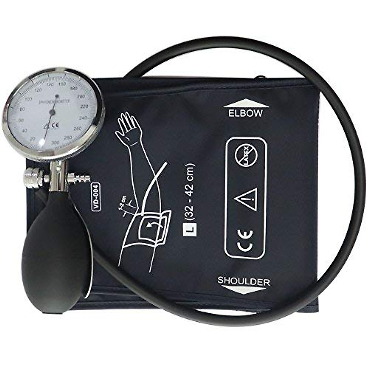 Manual Blood Pressure Cuff, Single Tube Cuff with Pressure Gauge and Inflation Bulb (Large Adult)