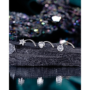 COCHARM 3pcs G23 Titanium 20g Nose Stud Pack Nose Piercing Stud Nose Rings for Women Surgical Steel Screw Nose Stud Star Heart Nose Stud Corkscrew Nose Jewelry Hypoallergenic