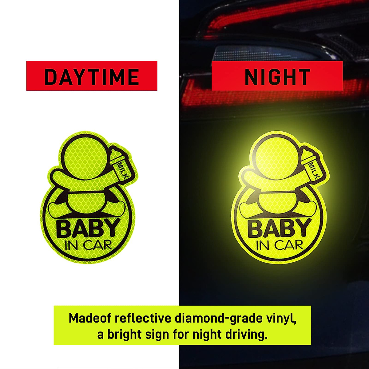 Gikop Baby On Board Sticker for Cars (2 Pack),5.5" by 4"Bright Yellow,Baby on Board Reflective,Baby in Car Sticker for Cars,Car Decals,Kids on Board Car Sticker