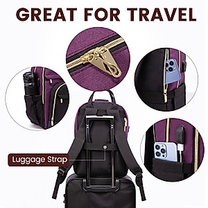 LOVEVOOK Laptop Backpack for Women, Fits 15.6 Inch Laptop Bag, Fashion Travel Work Anti-theft Bag, Business Computer Waterproof Backpack Purse, University Backpacks, Purple-Black-Black